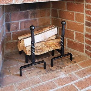 Minuteman International Ball End Wrought Iron Fireplace andirons Pair, Black (AND-07)