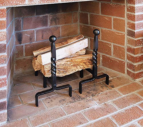 Minuteman International Ball End Wrought Iron Fireplace andirons Pair, Black (AND-07)