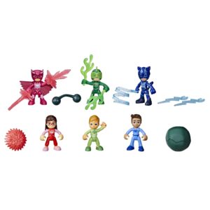 pj masks hasbro nighttime heroes figure set preschool toy, 6 action figures and 11 accessories for kids ages 3 and up