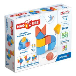 geomag swiss-made magicube 9-piece magnetic animal shapes building set, shaped stacking blocks for toddlers & kids ages 1-5, stem educational toy, creativity, imagination, early learning fun