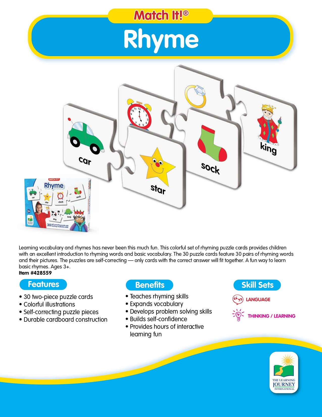 The Learning Journey: Match It! - Rhyme - Rhyming Puzzle Game for Kids Ages 3-5, Learn to Read With Preschool Learning Materials and Learning Games - Educational Award Winning Toys