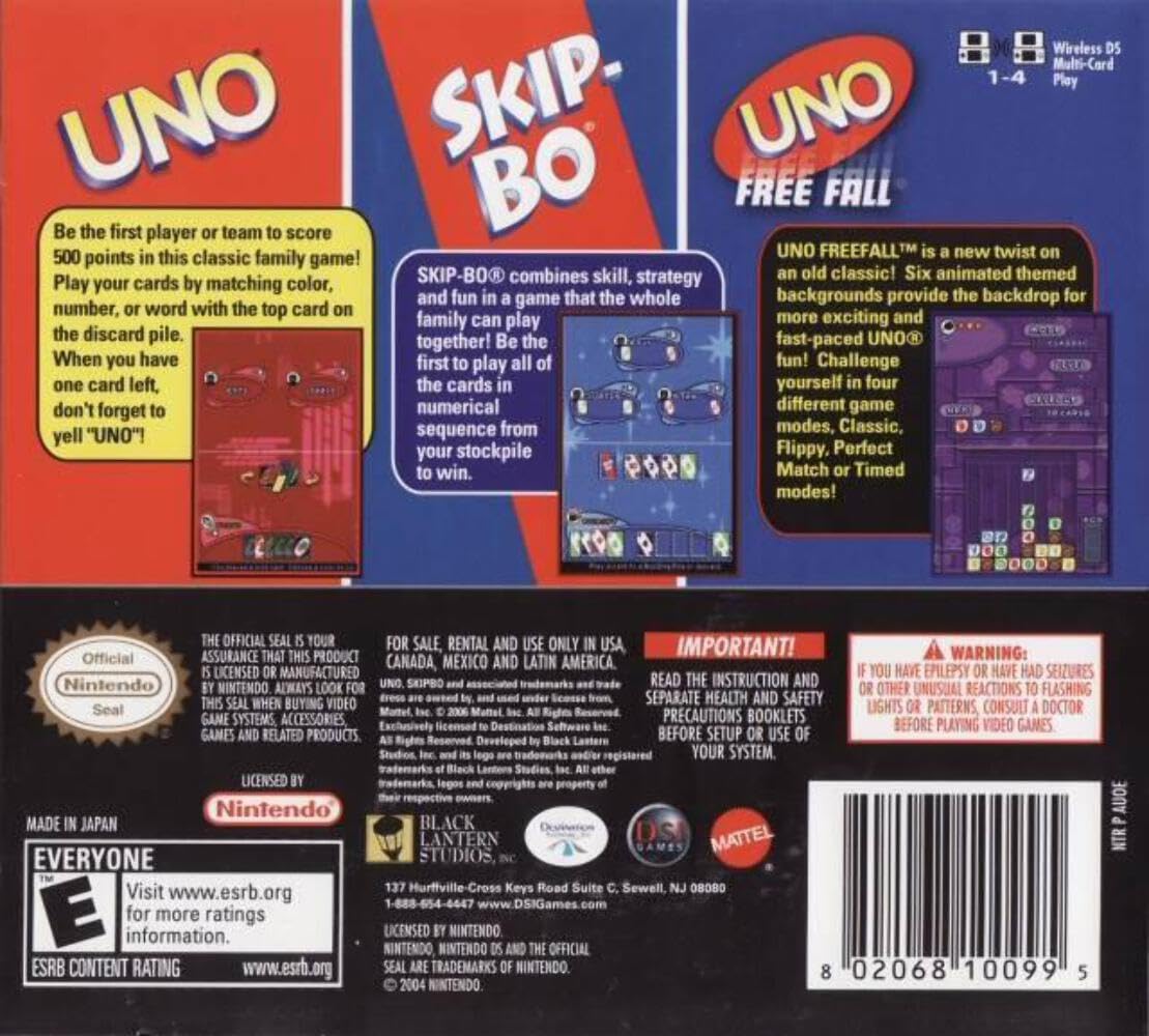 Uno/Skip-Bo/Uno Freefall - Nintendo DS