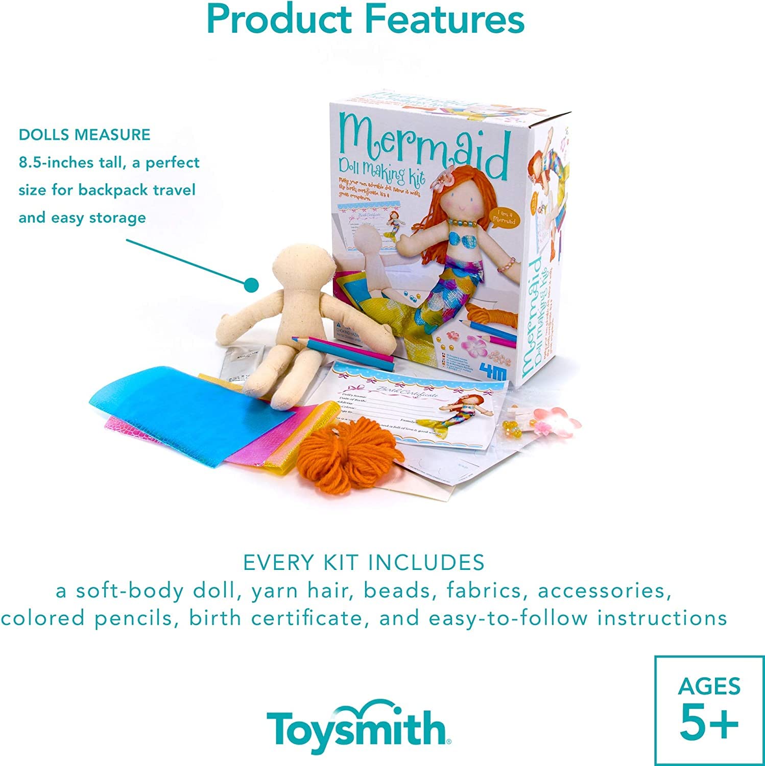 4M Mermaid Doll Making Kit, 8.5 inches