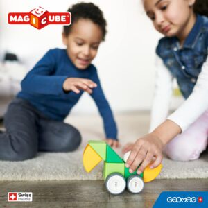 Geomag Swiss-Made MagiCube 13-Piece Magnetic Shapes & Wheels Building Set, Cars & Characters, Stacking Blocks for Toddlers & Kids Ages 1-5, STEM Educational Toy, Creativity, Imagination, Learning