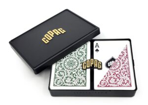 copag 1546 design 100% plastic playing cards, bridge size (narrow) green/burgundy (standard index, 1 set)