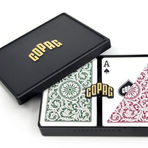 Copag 1546 Design 100% Plastic Playing Cards, Bridge Size (Narrow) Green/Burgundy (Standard Index, 1 Set)