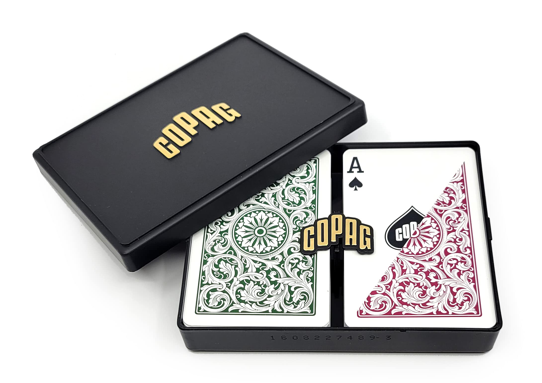 Copag 1546 Design 100% Plastic Playing Cards, Bridge Size (Narrow) Green/Burgundy (Standard Index, 1 Set)