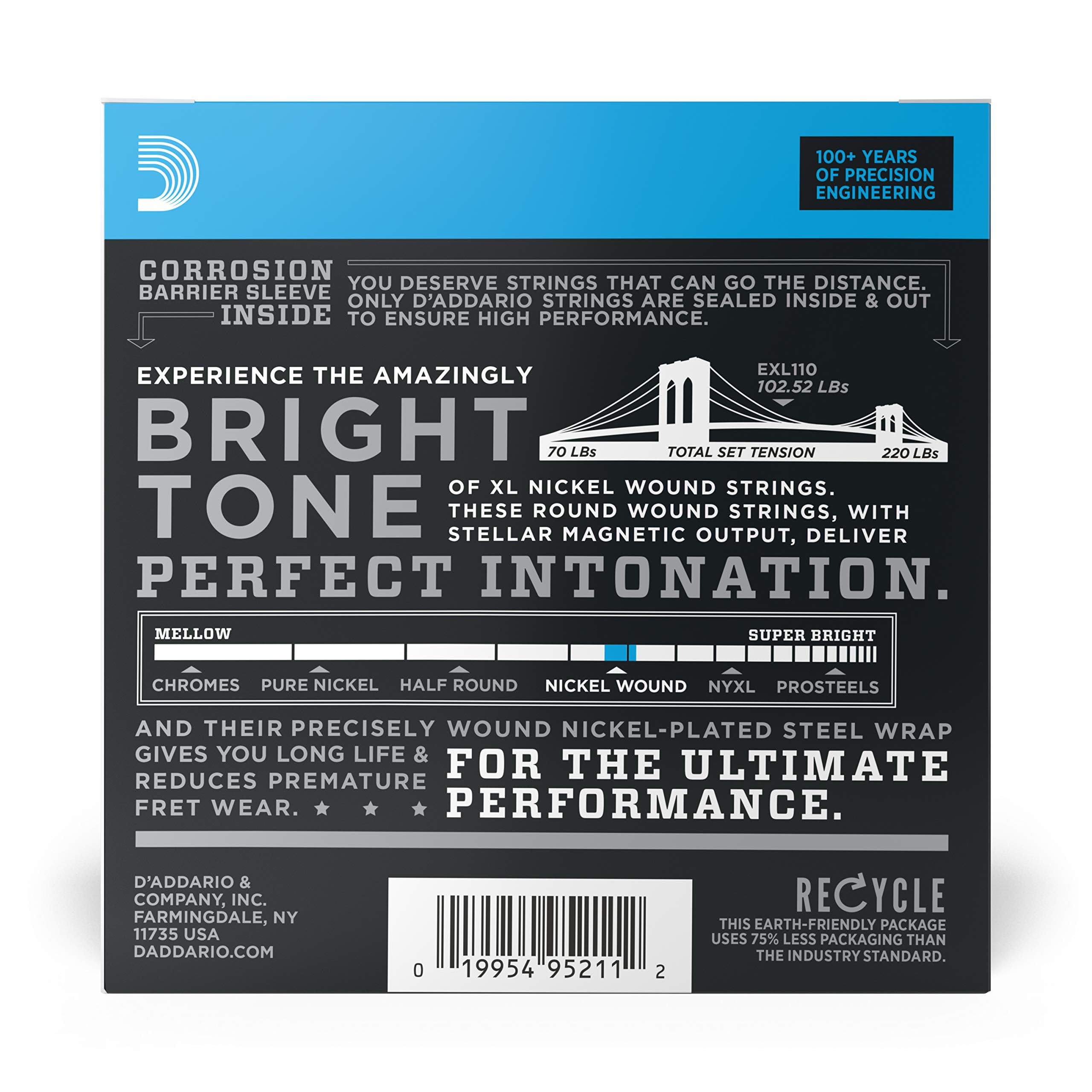 D'Addario Guitar Strings - XL Nickel Electric Guitar Strings - EXL110-10P - Perfect Intonation, Consistent Feel, Reliable Durability - For 6 String Guitars - 10-46 Regular Light, 10-Pack