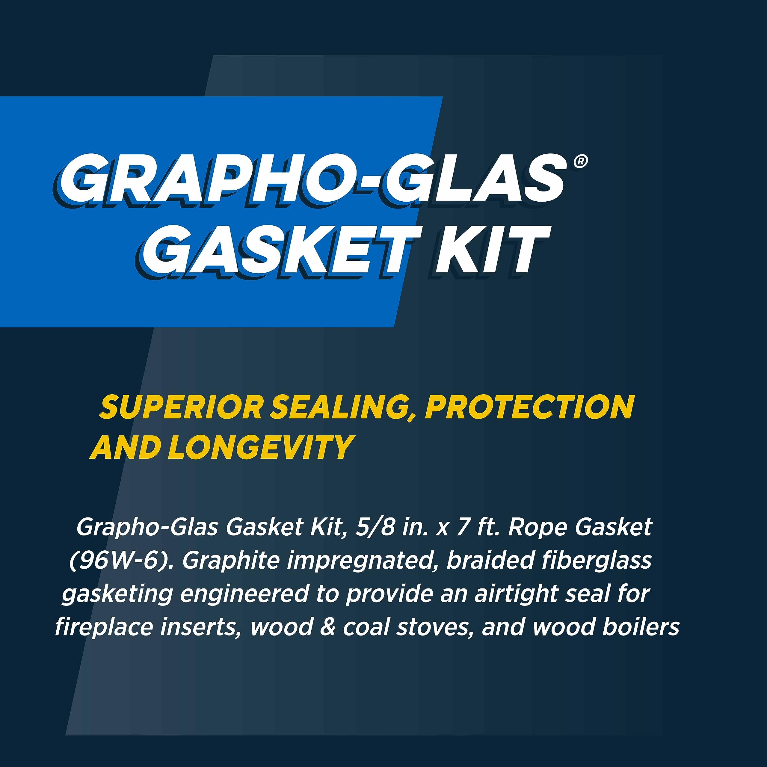 RUTLAND PRODUCTS Rutland 96W-6 Grapho-Glas Rope Gasket Replacement Kit, 5/8-Inch by 7-Feet, 5/8" X7', Black