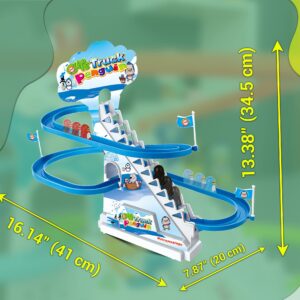 ARSUK Penguin Race Game Toy Playful Musical Roller Coaster Track Playset with Music & LED Flashing Lights On/Off Button for Toddlers and Kids Gift