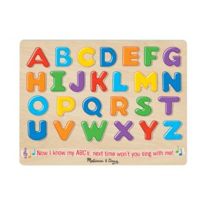 melissa & doug wooden alphabet sound puzzle - wooden puzzle with sound effects (26 pcs)