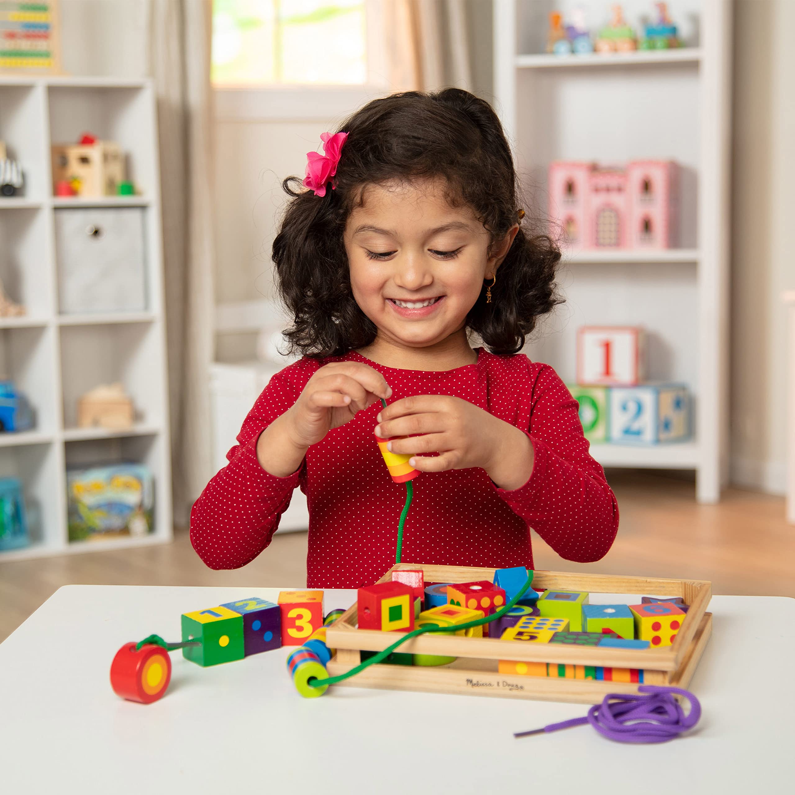 Melissa & Doug Deluxe Wooden Lacing Beads - Educational Activity With 27 Beads and 2 Laces - Beads For Toddlers, Fine Motor Skills Lacing Toys For Toddlers And Kids Ages 3+