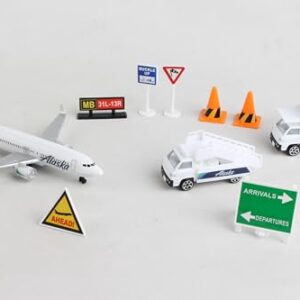 Daron Alaska Airlines Airport Playset with Die-Cast Metal Model Airplane with Plastic Parts, Cars and Transportation Toys for Kids Ages 3+