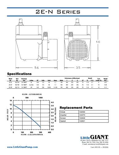 Little Giant 502103 300 GPH 115-Volt Manual Oil Filled Submersible Aluminum Direct Drive Submersible Pump, Blue, 2E-N