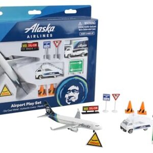 Daron Alaska Airlines Airport Playset with Die-Cast Metal Model Airplane with Plastic Parts, Cars and Transportation Toys for Kids Ages 3+