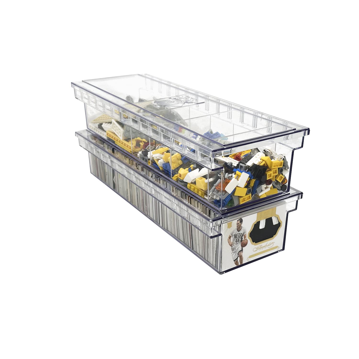 BallQube Trading Card Storage Box with Dividers Clear Stackable Storage Box with Dividers Card Boxes for Baseball Cards Trading Card Box for Football Cards Holds 800 Sports Cards