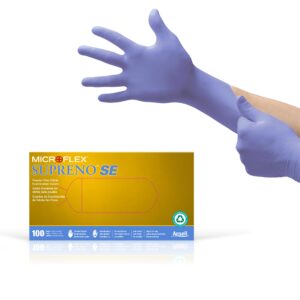 microflex su-690 disposable nitrile gloves, latex-free, powder-free glove for cleaning, mechanics, automotive, industrial, or medical applications, violet, size x-large, box of 100 units