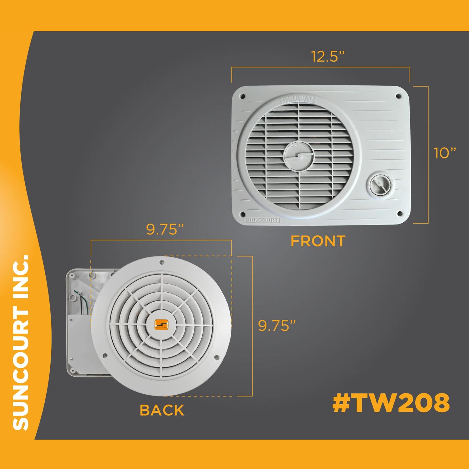 Suncourt ThruWall TW208P Room-to-Room Transfer Through Wall Vent Fan, 2-Speed Wall Vent Register Booster Fan, Quiet Operation, Improved Air Flow for Better Indoor Heating and Cooling, White