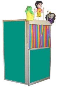 beka club house puppet theater, chalkboard surfaces with puppet rack