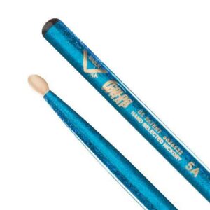 vater percussion color wrap 5a drumsticks, blue sparkle, nylon tip