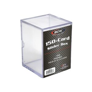 bcw 150 card slider box | premium trading card storage | sturdy, stackable, crystal-clear design for magic the gathering, football, basketball, baseball cards | trading card case