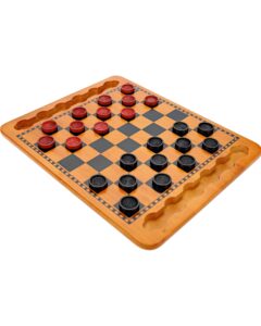 we games solid wood red and black checkers board game set with inset grooves for pieces, 14.5 in.