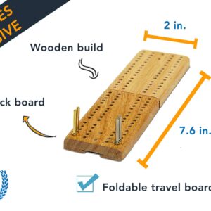 WE Games Wooden Folding Travel Cribbage Board with Metal Pegs, Small Size for Easy Travel