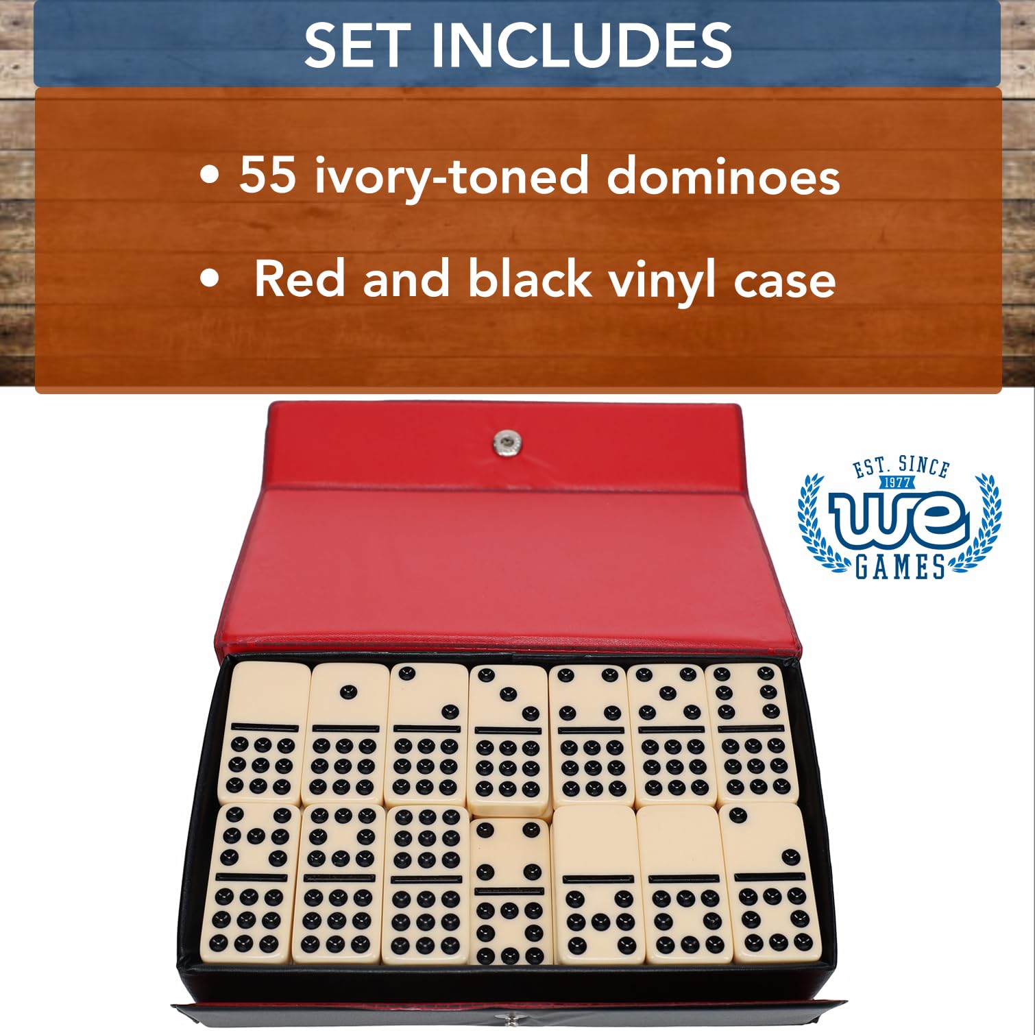 WE Games Double Twelve Dominoes Set - 91 Dominoes in Retro Travel Case - Ideal for Family Games - Perfect for Game Night