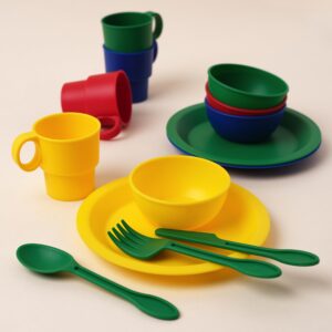 KidKraft 27-Piece Primary Colored Cookware Set, Plastic Dishes and Utensils for Play Kitchens, Gift for Ages 18 mo+