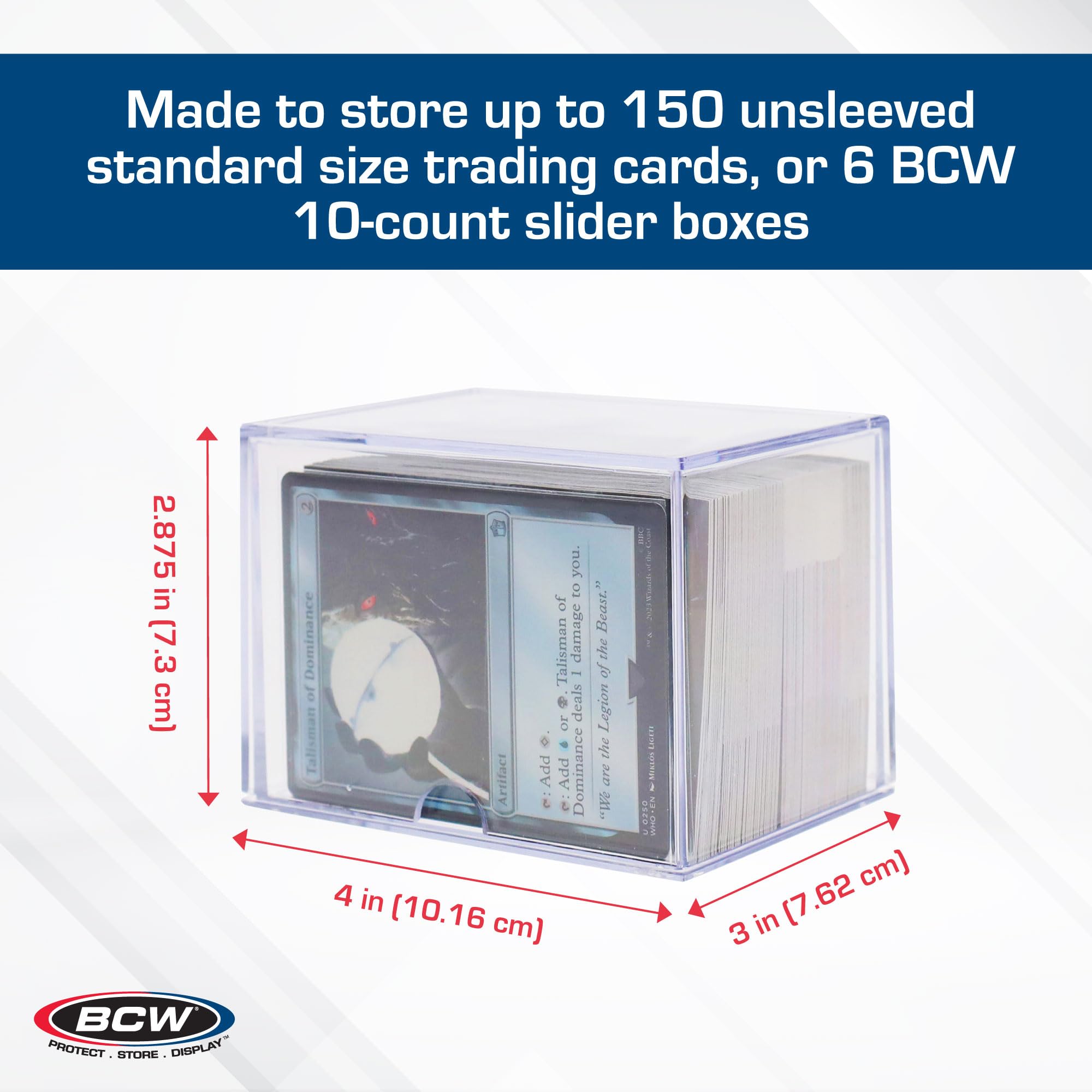 BCW 150 Card Slider Box | Premium Trading Card Storage | Sturdy, Stackable, Crystal-Clear Design for Magic The Gathering, Football, Basketball, Baseball Cards | Trading Card Case