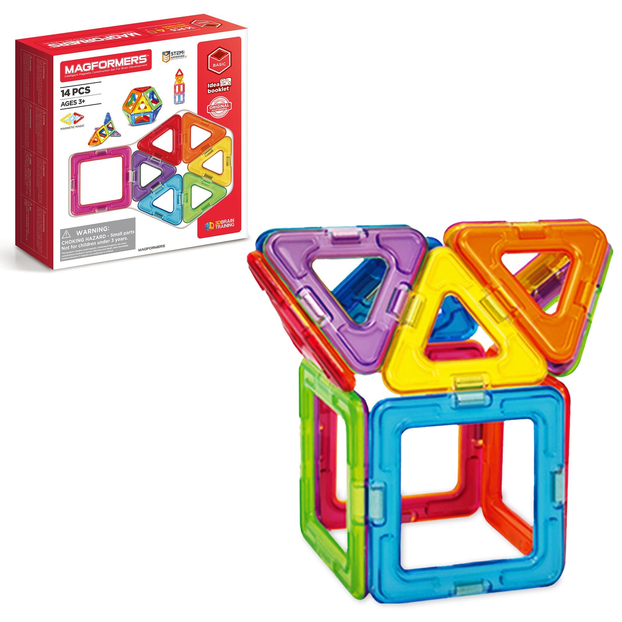 Magformers Basic Set (14-pieces) Magnetic Building Blocks, Educational Magnetic Tiles Kit , Magnetic Construction STEM Toy Set