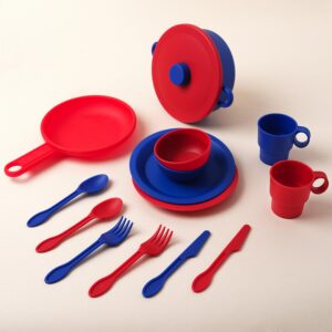 KidKraft 27-Piece Primary Colored Cookware Set, Plastic Dishes and Utensils for Play Kitchens, Gift for Ages 18 mo+