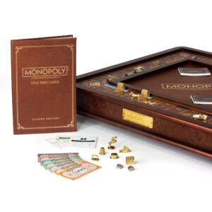 WS Game Company Monopoly Luxury Edition with Burl Finished Wood Cabinet