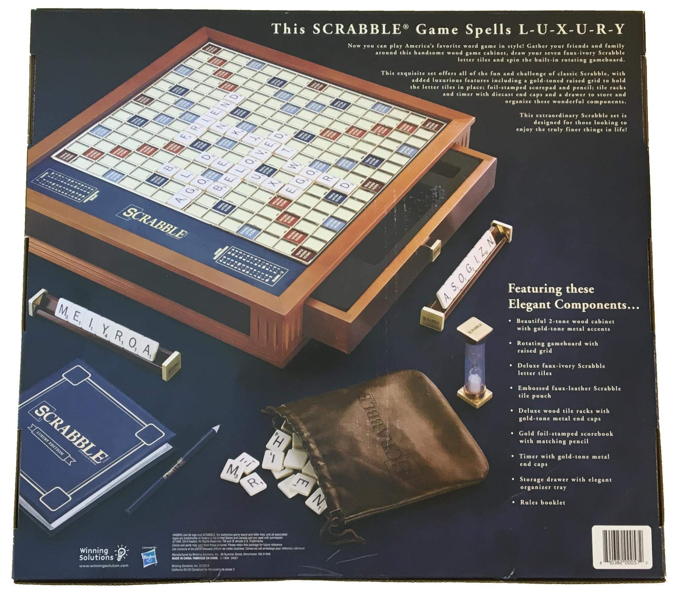 WS Game Company Scrabble Trophy Luxury Edition with Rotating Wooden Game Board