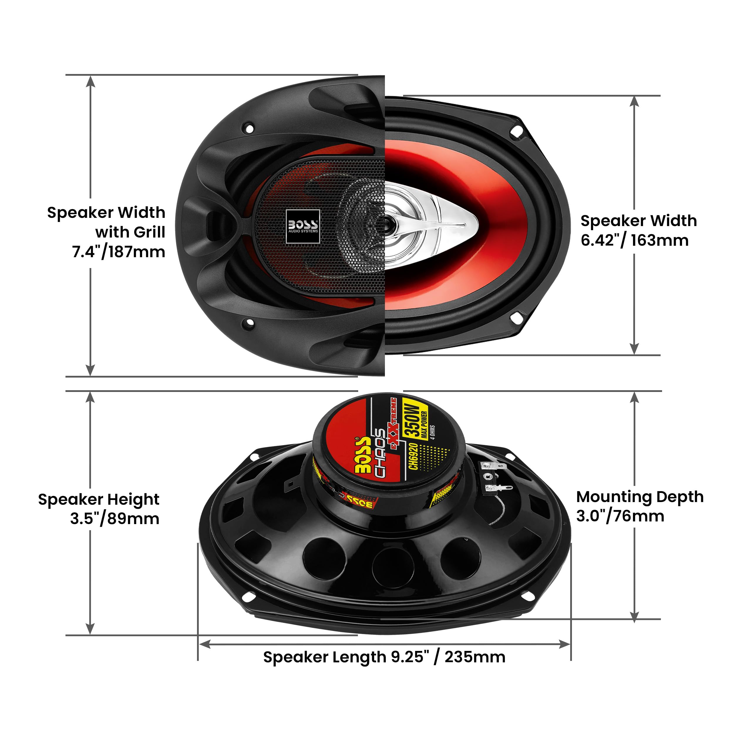 BOSS Audio Systems CH6930 Chaos Series 6 x 9 Inch Car Stereo Door Speakers - 400 Watts Max, 3 Way, Full Range Audio, Tweeters, Coaxial, Sold in Pairs