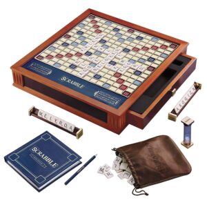 ws game company scrabble trophy luxury edition with rotating wooden game board