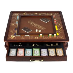 WS Game Company Monopoly Luxury Edition with Burl Finished Wood Cabinet