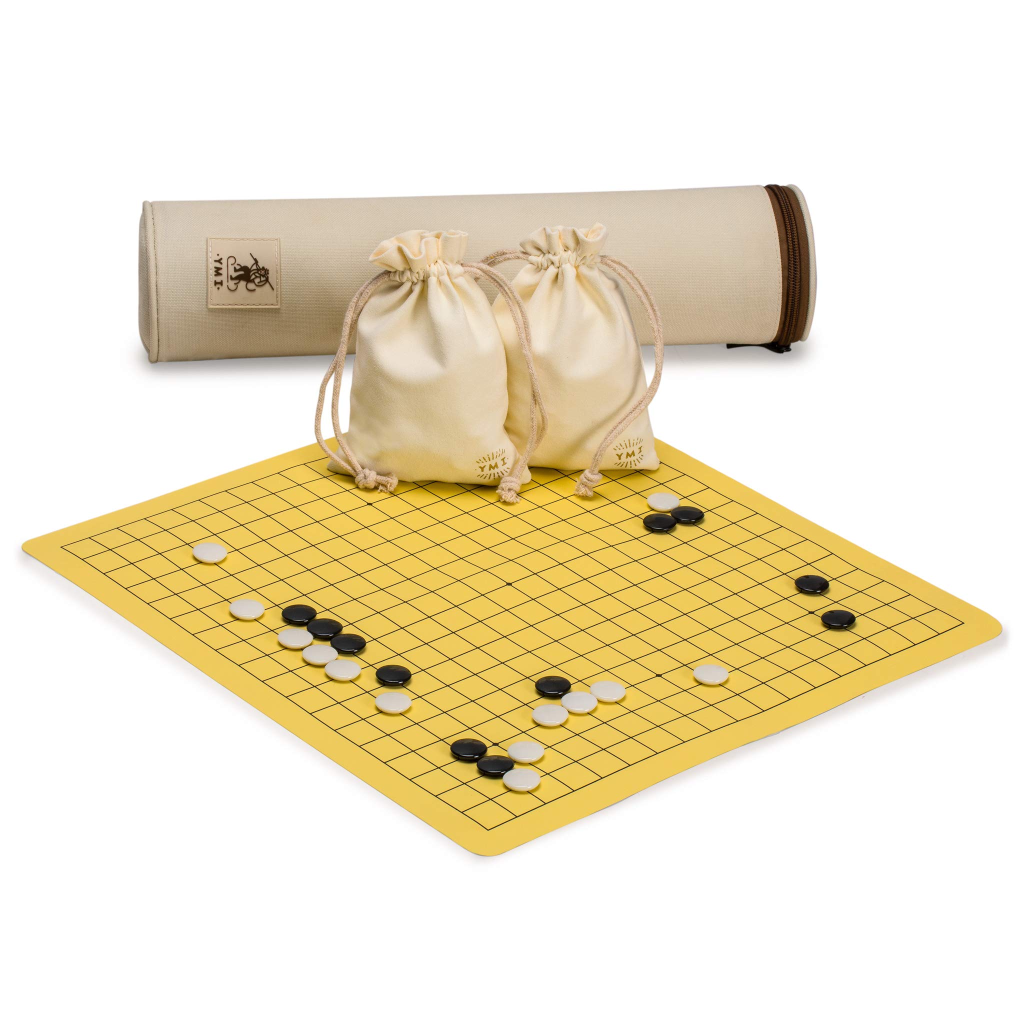 Yellow Mountain Imports Magnetic 19x19 Roll-up Portable Travel Go Game Set Board (14.4 x 13.6-Inch) with Single Convex Stones - Classic Strategy Board Game (Baduk/Weiqi)