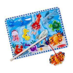 melissa & doug magnetic wooden fishing game and puzzle with wooden ocean animal magnets