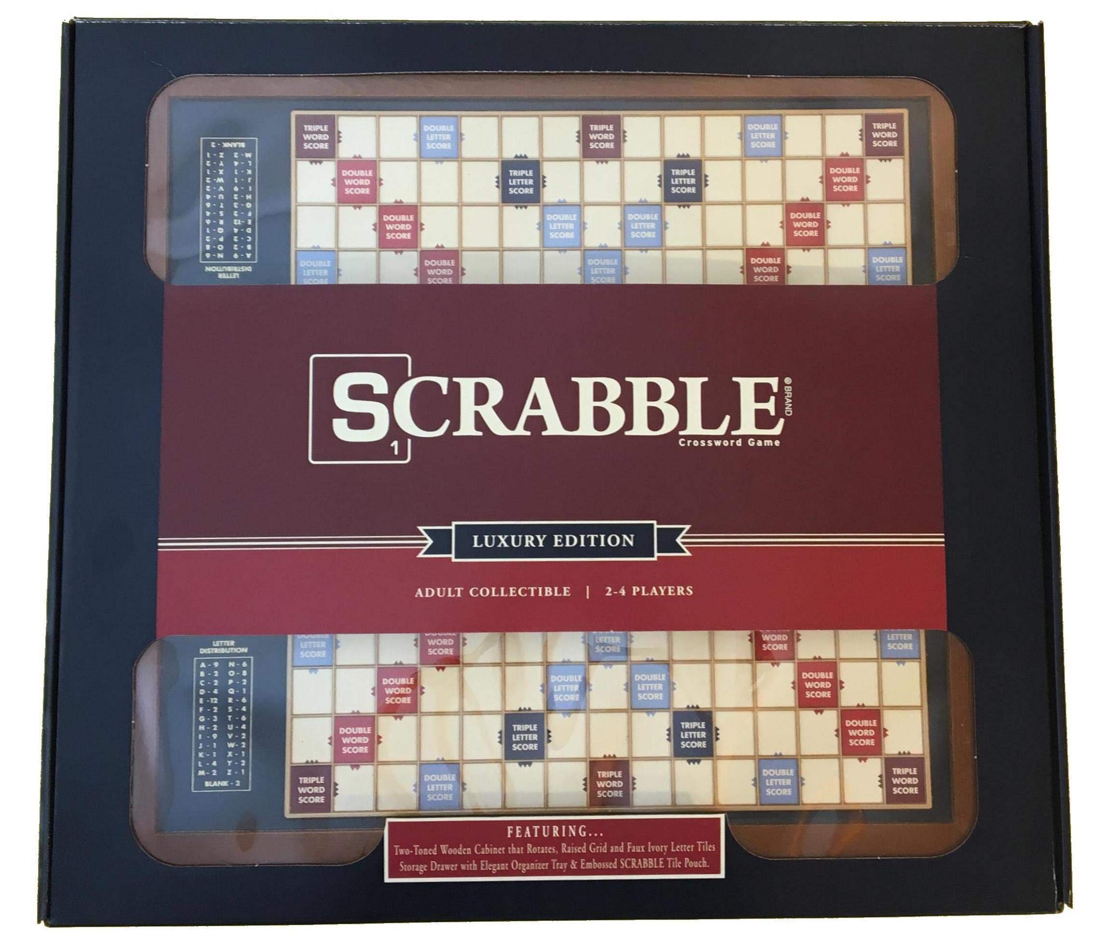 WS Game Company Scrabble Trophy Luxury Edition with Rotating Wooden Game Board