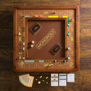 WS Game Company Monopoly Luxury Edition with Burl Finished Wood Cabinet