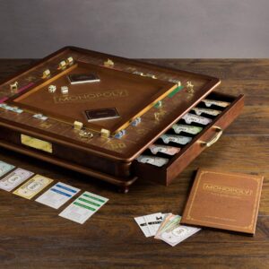 WS Game Company Monopoly Luxury Edition with Burl Finished Wood Cabinet