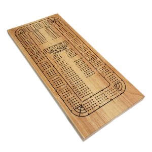 we games 4 player wooden cribbage board, solid natural wood 4 track board, plastic pegs and instructions, card games for families and adults