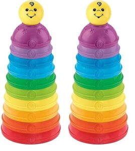 fisher-price baby toy stack & roll cups, 10-piece stacking & nesting activity for developmental play infants ages 6+ months