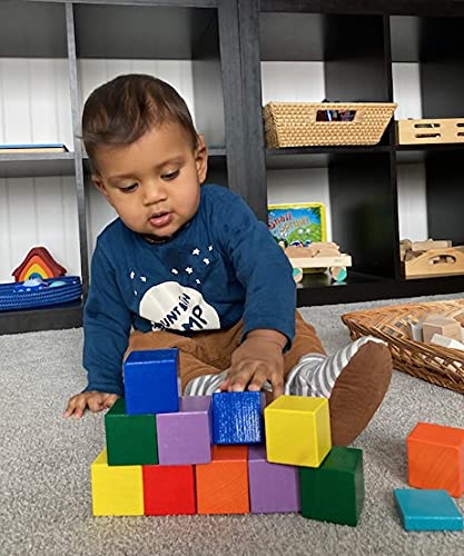 HABA Baby's First Basic Block Set - 12 Colorful Wooden Cubes (Made in Germany)