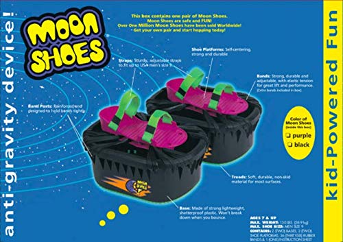 Moon Shoes Bouncy Shoes, Mini Trampolines for Your Feet, One Size, Black, New and Improved, Bounce Your Way to Fun, Very Durable, No Tool Assembly, Athletic Development, up to 130 lbs