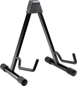 k&m konig & meyer 17541.013.55 guitar stand | sturdy heavy duty protective rubber covered adjustable frame | folds flat portable | fits acoustic guitars | for adult and youth musicians | black