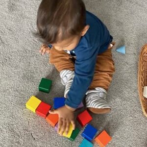 HABA Baby's First Basic Block Set - 12 Colorful Wooden Cubes (Made in Germany)