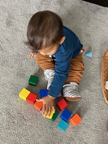 HABA Baby's First Basic Block Set - 12 Colorful Wooden Cubes (Made in Germany)