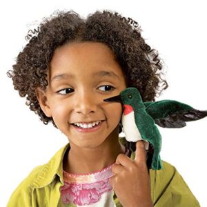 Folkmanis Mini Hummingbird Finger Puppet, Bluegreen, White, Red, Black, 1 EA